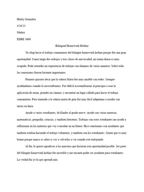 Bilingual Homework Hotline Pdf