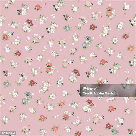 분홍색 배경에 작은 꽃이 있는 세련된 패턴입니다 다양한 꽃무늬 요소가 가미된 매끄러운 보태니컬 프린트 빈티지 직물 컬렉션 0명에