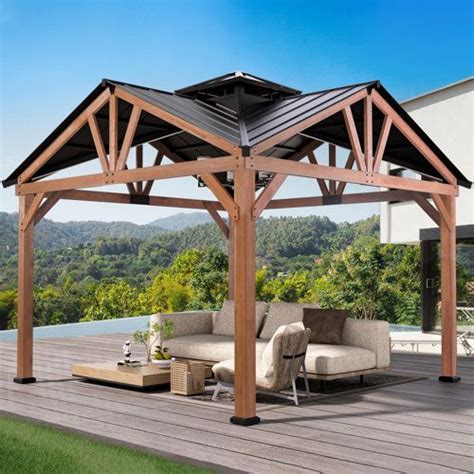 Sunjoy Bella Hardtop Gazebo 12 5 X 12 5 Ft Outdoor Cedar Frame Wood
