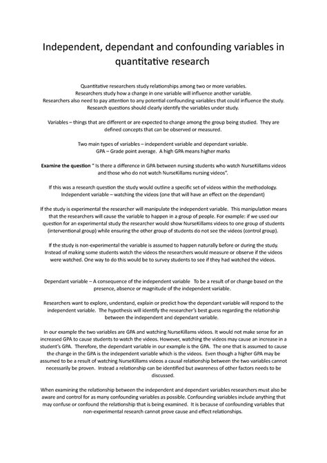 Independant Dependant And Confounding Varaibles In Quantitative Research Independent
