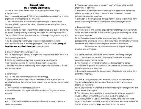 10 science 2 notes science 2 notes ch 1 heredity and evolution q4