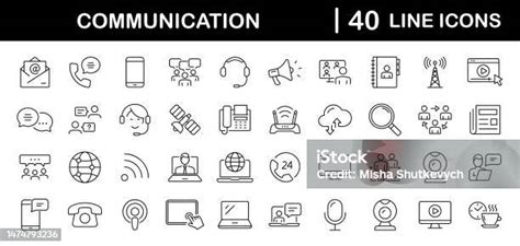 선 스타일의 웹 아이콘 통신 세트입니다 웹 및 모바일 앱에 대한 말하기 기호 문의하기 토론 말풍선 말하기 상담 대화 채팅 벡터 그림 동업에 대한 스톡 벡터 아트 및 기타