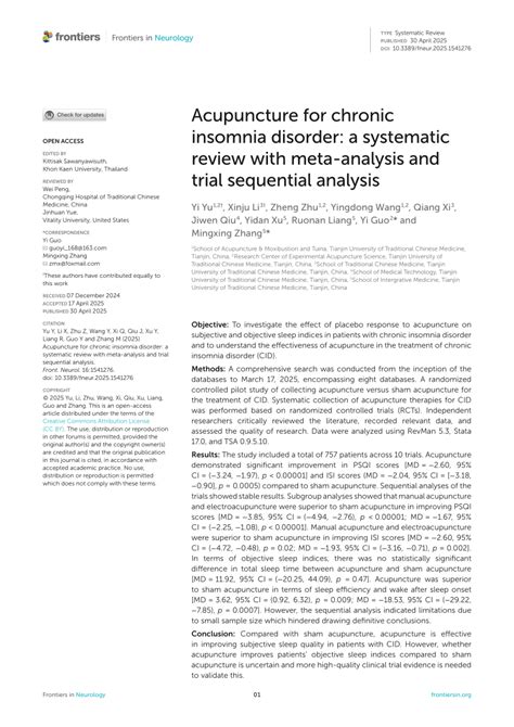 (PDF) Acupuncture for chronic insomnia disorder: a systematic review with meta-analysis and ...