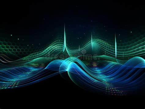 Abstract Radio Waves In Blue And Green On A Dark Background Stock