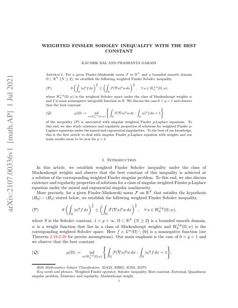 Pdf Weighted Finsler Sobolev Inequality With The Best Constant