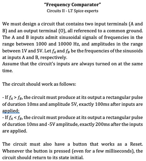 Solved Frequency Comparator Circuits Ii Lt Spice Experts