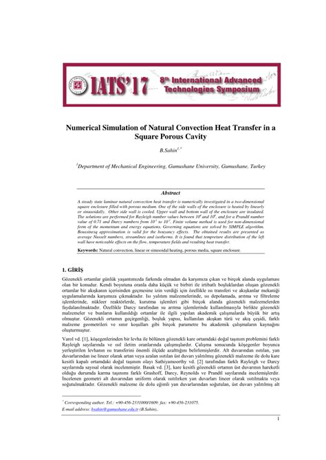 Pdf Numerical Simulation Of Natural Convection Heat Transfer In A