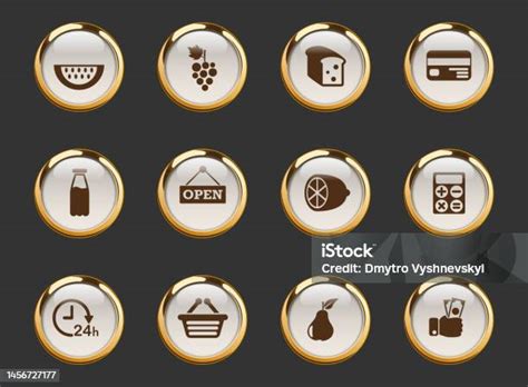 식료품 점 어두운 배경에 금 테두리 벡터 아이콘입니다 식료품점 아이콘 골드 프레임에서 웹 모바일 및 Ui 디자인 0명에 대한 스톡 벡터 아트 및 기타 이미지 Istock