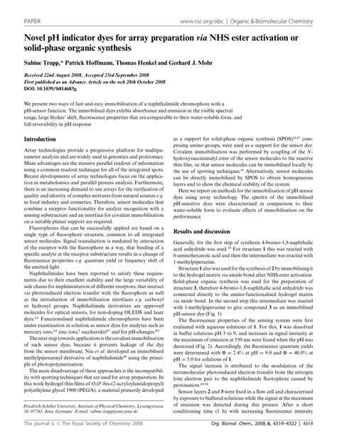 Pdf Novel Ph Indicator Dyes For Array Preparation Via Nhs Ester