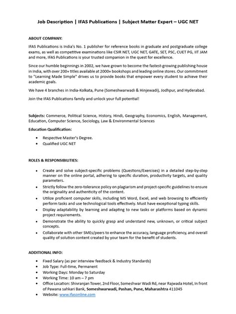 Ifas Subject Matter Expert Ugc Net Jd Pdf Career And Growth