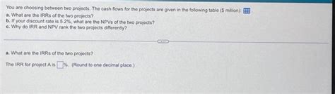 Solved You Are Choosing Between Two Projects The Cash Flows