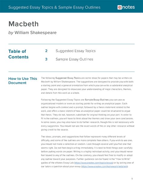 Macbeth Essay Topics And Outlines