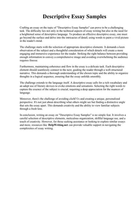 Descriptive Essay Structure Pdf