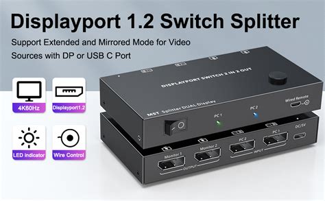 Camgeet Displayport Splitter Switch 4k60hz 2 In 2 Out Mst Sst