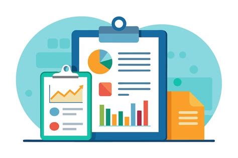 A visual representation of business data analysis displayed on clipboards with graphs charts and ...