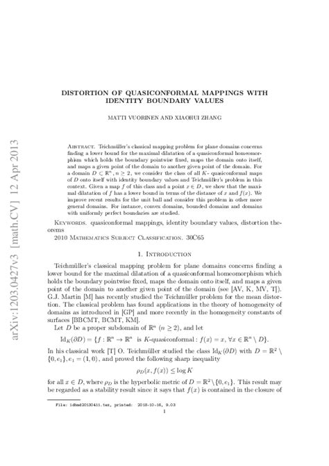 Pdf Distortion Of Quasiconformal Mappings With Identity Boundary Values