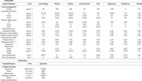 Main Inputs And Outputs For The Stages Of Each Subsystem Included In