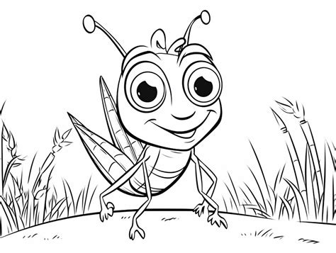 A Cute Happy Grasshopper Jumping In The Grass Coloring Page