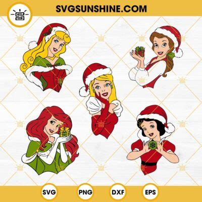 Disney Princess Christmas Svg Bundle Christmas Princess Svg Disney Princess Santa Christmas