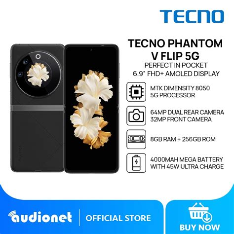 TECNO Phantom V Flip 5G Smartphone 8GB RAM 256GB ROM MTK Dimensity 8050 64MP Dual Rear