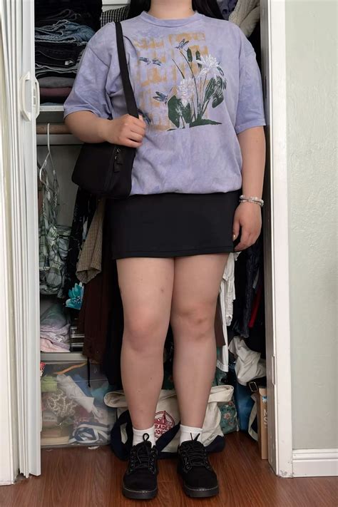Purple Oversized Tee And Black Mini Skirt Outfit In 2025 Mini Skirts