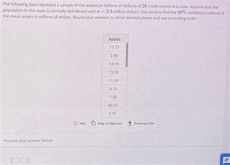 solved the following data represent a sample of the assets