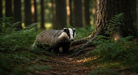 European Badger In A Lush Forest Setting Stock Illustration