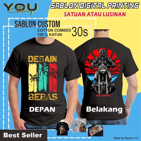 Jual Sablon Depan Belakng Baju Kaos Sablon Custom Satuan Foto Gambar Nama Tulisan Kata Kata