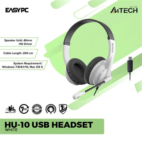 A4tech Hu 10 Usb Headset White Easypc