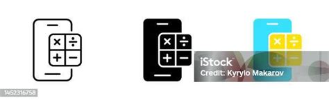 계산기 세트 아이콘이 있는 전화 수학 대수학 플러스 마이너스 회계 부기 학교 교육 전화 미래 선에 있는 벡터 아이콘 흰색 배경에 검은색과 화려한 스타일 개념에 대한 스톡