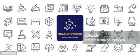 그래픽 디자인 라인 스타일의 웹 아이콘 집합입니다 웹 및 모바일 앱을 위한 그래픽 디자인 아이콘입니다 디지털 아트 창의성 도구