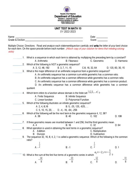Unit Test Math10 Q1 Pdf Polynomial Factorization