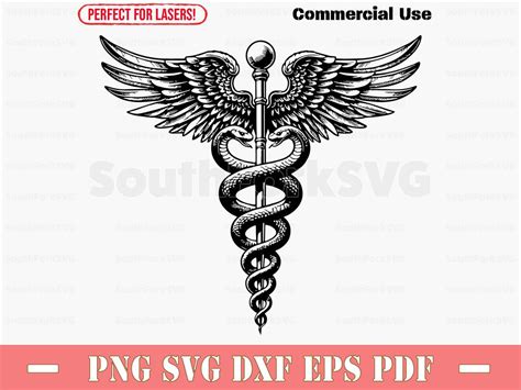 Caduceus Symbol Svg Png Dxf Eps Pdf Vector Graphic Cut File Laser Clip Art Instant Digital