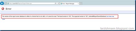 the version of the report server database is either in a format that is