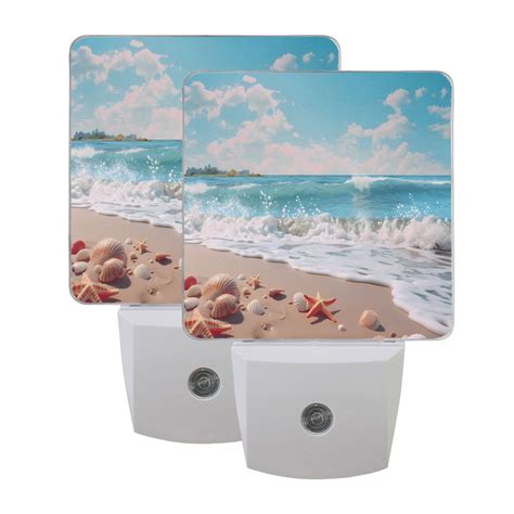 Alaza Starfish Conch On Beach Night Lights 2 Pack Plug In Wall Led