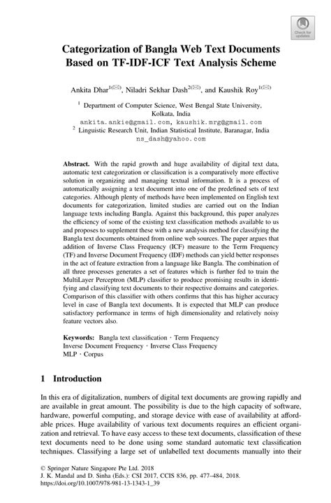 Pdf Categorization Of Bangla Web Text Documents Based On Tf Idf Icf Text Analysis Scheme 52nd