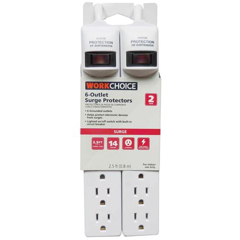 6 Outlet Surge Protector Strip 2pk White Computer Accessories