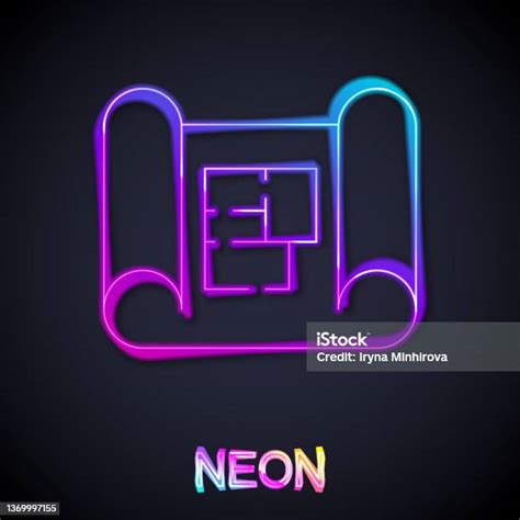 검은 색 배경에 고립 된 빛나는 네온 라인 하우스 계획 아이콘 벡터 가구에 대한 스톡 벡터 아트 및 기타 이미지 가구 가정의 방 건설 산업 Istock