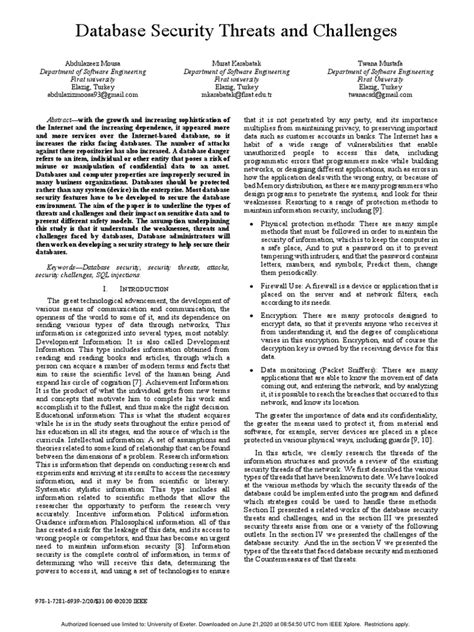 Database Security Threats And Challenges 2020 Pdf Pdf Information