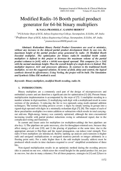pdf modified radix 16 booth partial product generator for 64 bit