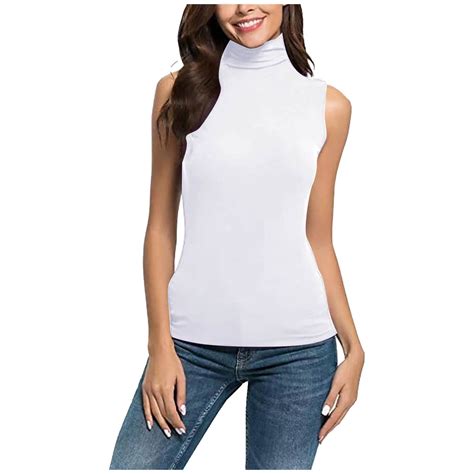 Favipt Sleeveless Mock Turtleneck Women Soft Tank Tops Solid Color Slim