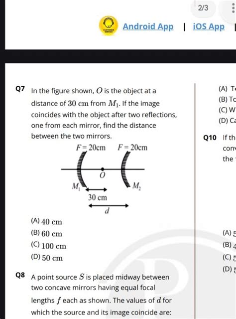 2 3 android app ios app q7 in the figure shown o is the object at a d