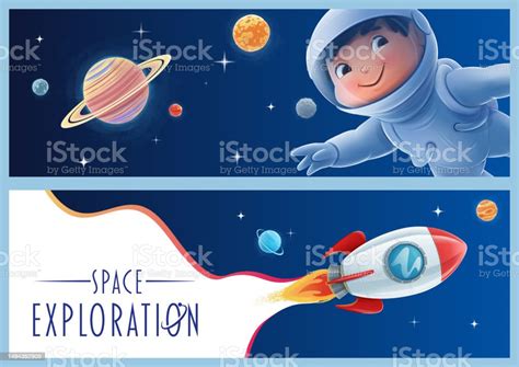 우주 비행사와 우주 로켓과 태양계 행성을 가진 아이들을 위한 천문학과 과학 프레임 우주에 대한 스톡 벡터 아트 및 기타 이미지 우주 아이 만화 Istock