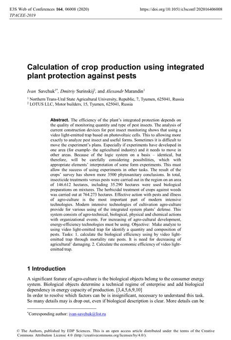PDF Calculation Of Crop Production Using Integrated Plant Protection Against Pests