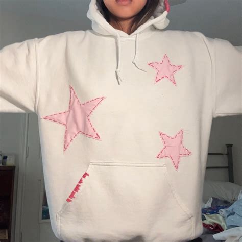 Star Patchwork Hoodie Embroidered Stars Patchwork Hoodie Trendy Hoodie