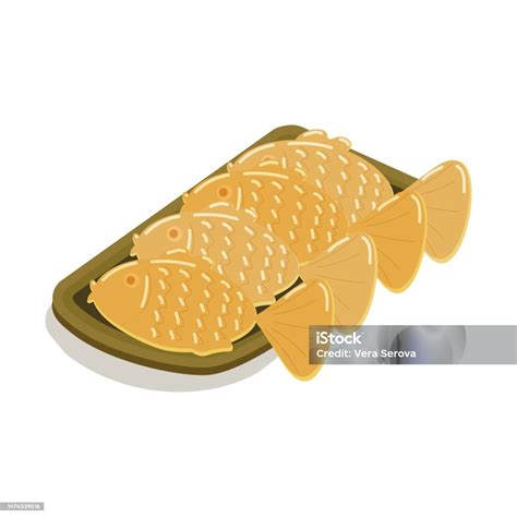 Fishshaped Cakes Taiyaki With Red Bean Paste Stock Illustration
