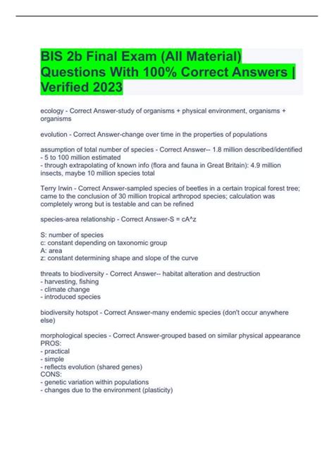 bis 2b final exam all material questions with 100 correct answers