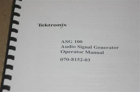 Tektronix Asg 100 Audio Signal Generator Operator Operating Guide Manual 070 815