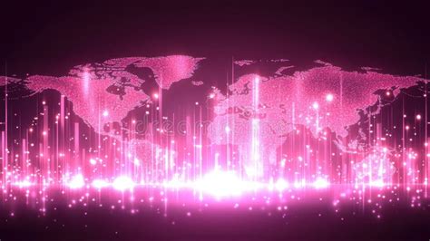 Abstract World Map With Glowing Lights Exploring Global Connections And Digital Networks Stock