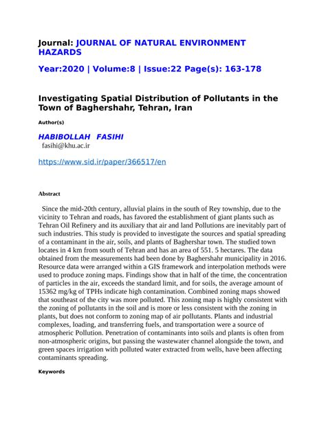 Pdf Investigating Spatial Distribution Of Pollutants In The Town Of